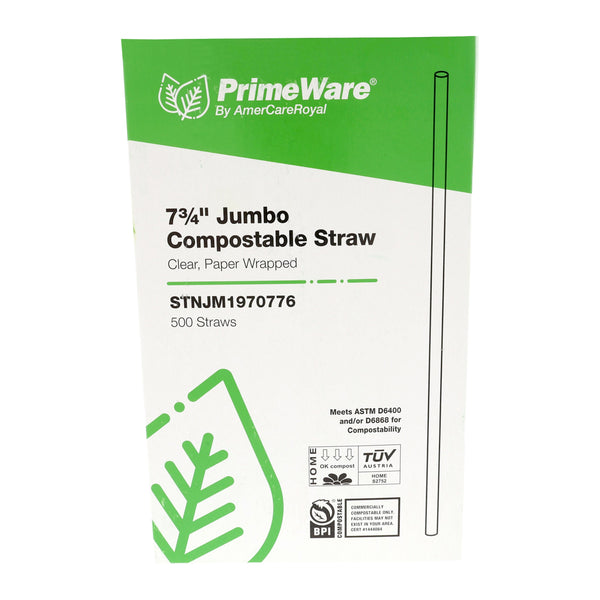 7.75", JUMBO CLEAR PAPER WRAPPED COMPOSTABLE CELLULOSIC STRAW, 24/500 ...