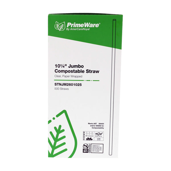 10.25", JUMBO CLEAR PAPER WRAPPED COMPOSTABLE CELLULOSIC STRAW, 4/500 ...